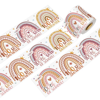65ft 100th Day of School Decoration Boho Rainbow Bulletin Board Border ...