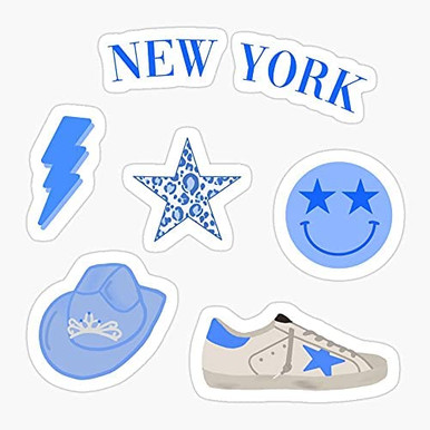 Pack Star Blue Smiley Colorful Pink New York Preppy - Sticker Graphic ...
