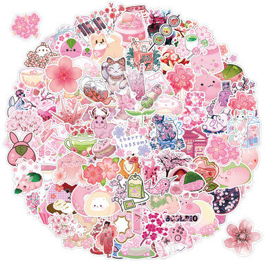 100pcs Pink Sakura Stickers,Cherry Blossom Stickers,Pink Aesthetic ...