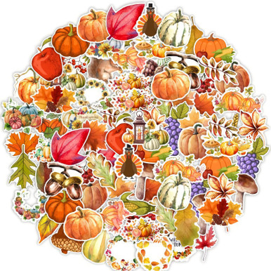 Fall Leaf Pumpkin Stickers 50Pcs Thanksgiving Autumn Maple Leaves Decal ...