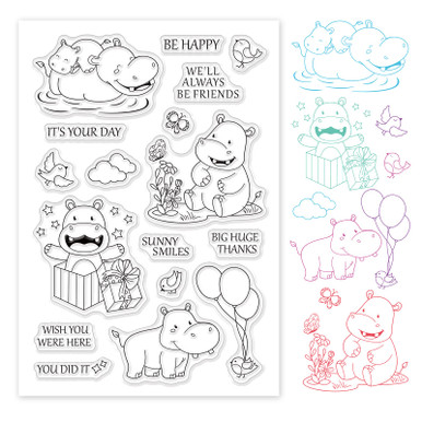 GLOBLELAND Happy Hippo Silicone Clear Stamps Transparent Stamps for ...