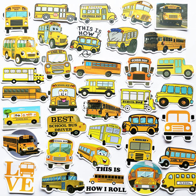 MiroSan Cute School Bus Stickers Kawaii Cartoon Yellow School Bus ...