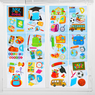 12 Sheets Back to School Window Clings School Day Reusable Stickers ...