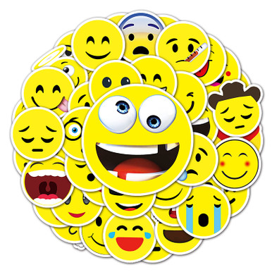 50Pcs Smile Face Stickers - Yellow Smiley Emoticon Sticker Vinyl ...