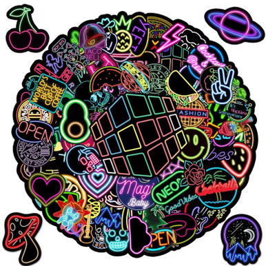 NEGE 100Pcs Neon Stickers for Water Bottle,Cool Neon Light Stickers for ...