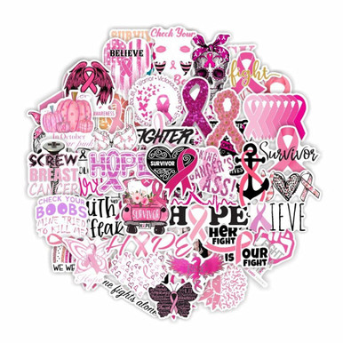 50 PCS Breast Cancer Awareness Stickers,Pink Ribbon Stickers,Caring for ...