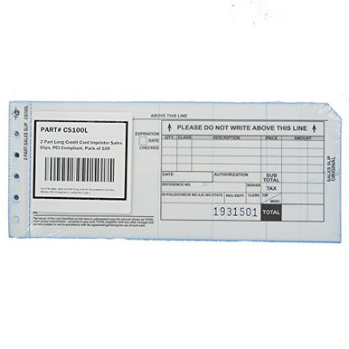 2 Part Long Credit Card Imprinter Sales Slips, Pack of 100 ...