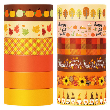 12 Rolls Thanksgiving Fall Washi Tape Set 15 mm Wide 7 Meters Long ...