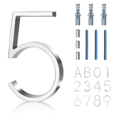 House Numbers for Outside, Gibolin 5 Inch Silver Floating Metal Modern ...
