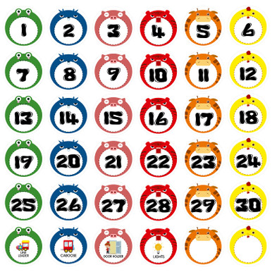 FaCraft Number Spot Markers Stickers 4" Colorful Animal Line Up Spots ...