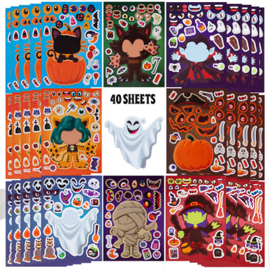40 Sheets Halloween Sticker for Kids, Halloween Make a Face Stickers ...