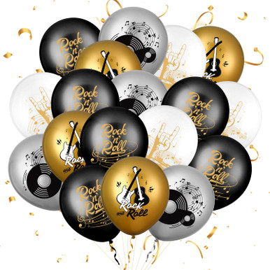 50 PCS Rock and Roll Party Decoration Balloons Black Gold Rock Balloons ...