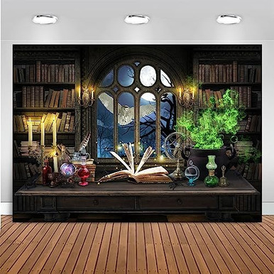Mocsicka Wizard Magic Bookshelf Backdrop Witch Cauldron Halloween Party ...