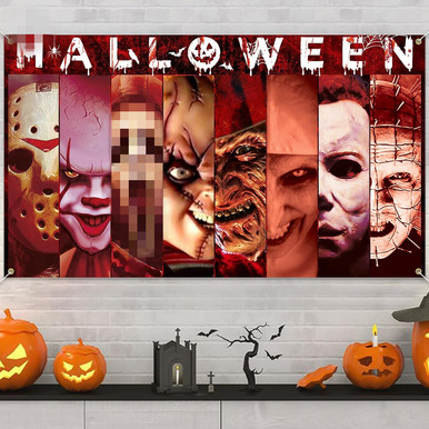 Halloween Horror Backdrop Banner Decorations, Fabric Scary Birthday ...