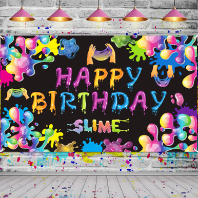 Slime Birthday Party Decorations Backdrop Colorful Slime Happy Birthday ...