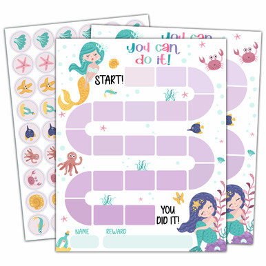 10 Mermaid Reward Chart with 216 Round Stickers, Incentive Behavior ...