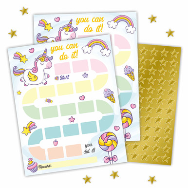 Rainbow Unicorn Reward Chart with Golden Star Stickers, Incentive Chart ...