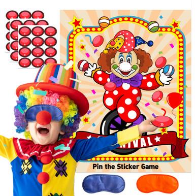 Carnival Circus Party Games for Kids, Pin The Nose on The Clown Sticker ...