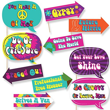 Funny 60's Hippie - 1960s Groovy Party Photo Booth Props Kit - 10 Piece ...
