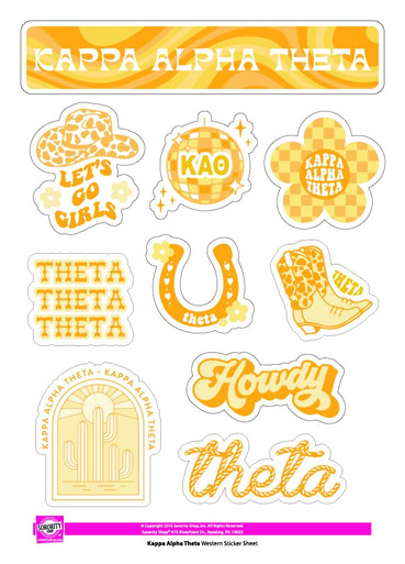 Kappa Alpha Theta Sticker Sheet - Western Design Vinyl Sorority ...
