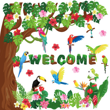 101 PCS Hawaiian Bulletin Board Decorations Summer Tropical Bird ...