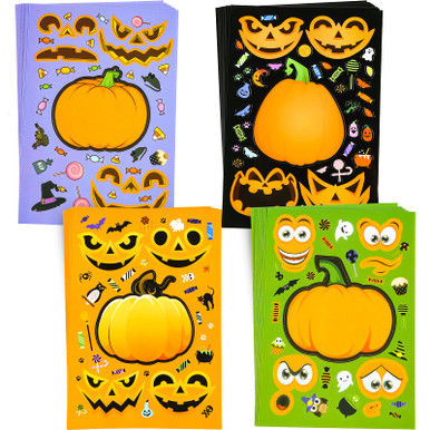 48 PCS Halloween Make-a-face Sticker Sheets (4 Designs) Make Your Own ...