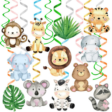 15Pcs Jungle Safari Animal Hanging Swirl Decorations Jungle Party ...