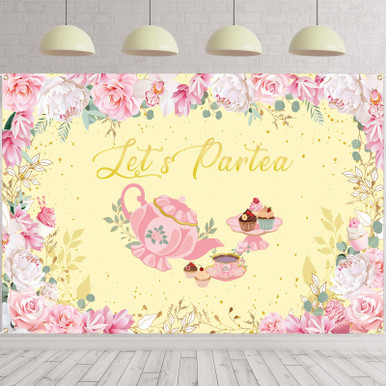 Let's Partea Tea Party Birthday Backdrop Tea Party Banner Decorations ...