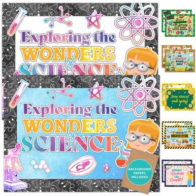 58 Pcs Science Bulletin Board Decorations Set with Background Papers ...