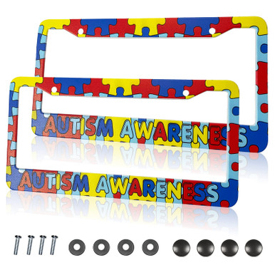 Autism Awareness Veteran License Plate Frames 2 Holes Colorful ...