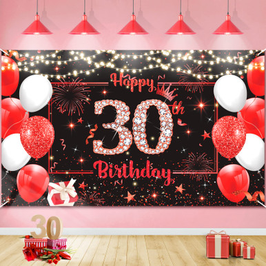 Red Happy 30th Birthday Banner Decorations for Women Men Large Red ...