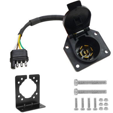 Voilamart Trailer Light Adapter 4-Way Flat to 7-Way Round RV Blade Trailer Adapter Reverse Plug ...