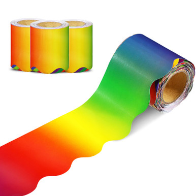 99 Feet Rainbow Bulletin Board Borders Rainbow Color Scalloped Borders Trims Decorative ...