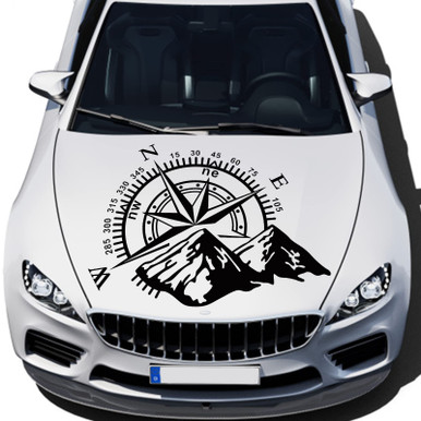 Car Decals, Compass with Mountain Jeep Stickers, Waterproof Vinyl Hood ...