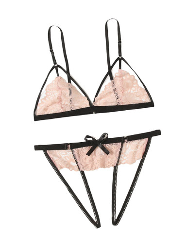Soly Hux Womens 2 Piece Lingerie Set Floral Lace Sexy Sheer Mesh