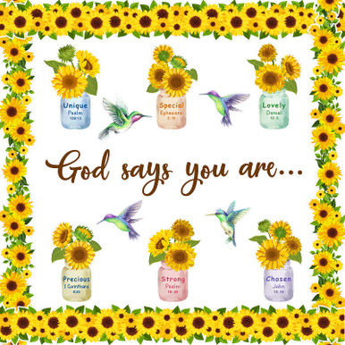 Christian Bulletin Board Decorations Sunflower Theme God Says You Are ...