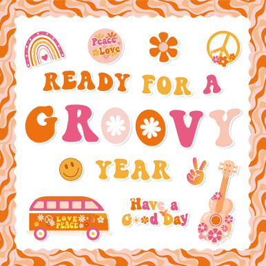 Whaline 60Pcs Groovy Retro Boho Bulletin Board Kit Pink Orange Groovy ...