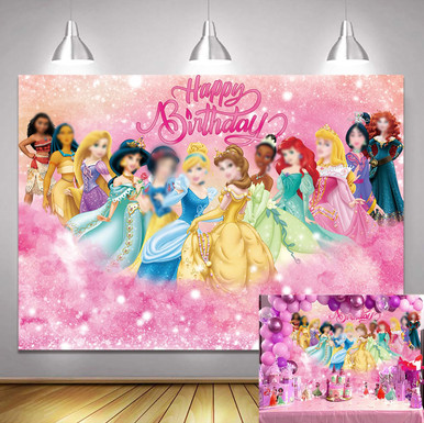 Pink Princess Backdrop Girls 1st 2nd Happy Birthday Party Backdrop ...