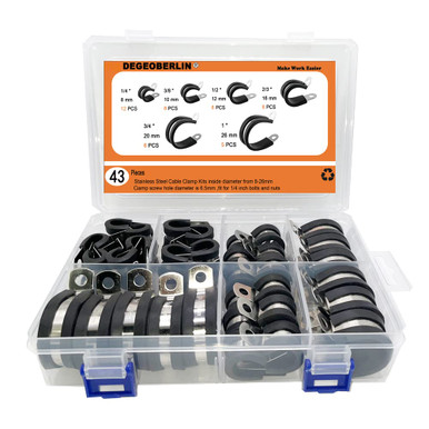 43PCS 1-1/4 Inch Stainless Steel Cable Clamp Assortment Kit Rubber ...