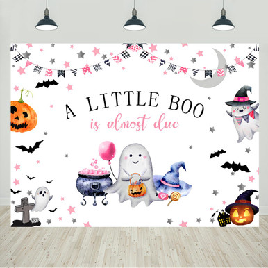 Pink A Little Boo Baby Shower Backdrop for Girls Ghost Halloween Baby ...