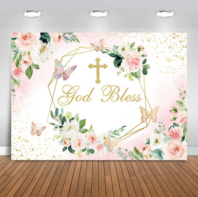 Sensfun God Bless Backdrop for Girl Baptism Party First Holy Communion ...
