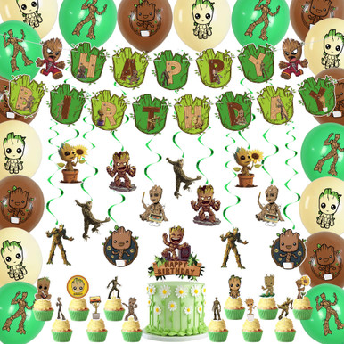 Groot party decorations, Groot Theme Happy Birthday Banner Hanging ...