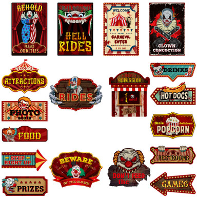Harloon 18 Pcs Circus Party Signs Halloween Circus Sign Decor Circus ...