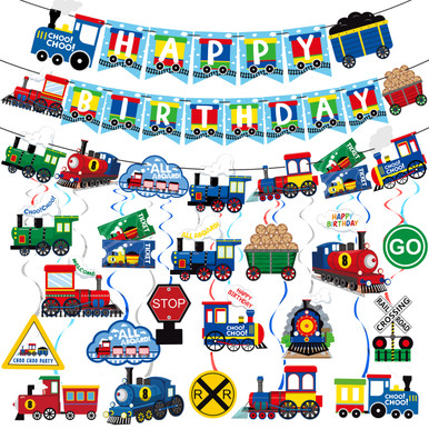 Train Party Decorations Train Birthday Party Banner Railroad Train ...