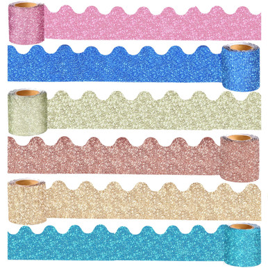 6 Rolls 196.8 Feet Colorful Bulletin Board Borders Shine Glitter ...