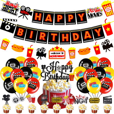 Movie Birthday Party Decorations Movie Night Happy Birthday Banner Foil ...