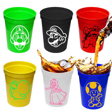 Hbavfihnbg 24 Pcs Mario Party Cups Super Bros Plastic Cups 12 OZ Mario ...