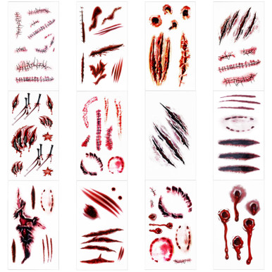 12 Sheets Halloween Wound Tattoos Realistic Scar Tattoo Sticker ...