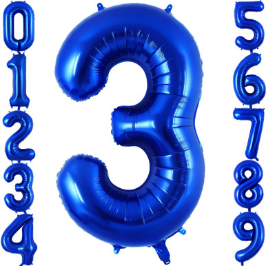 Navy blue Number 3 Balloon 40 Inch, Big Large Foil Dark Blue Number ...