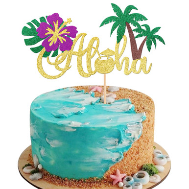 1 PCS Aloha Cake Topper Glitter Tropical Aloha Luau Palm Leaves Tree ...